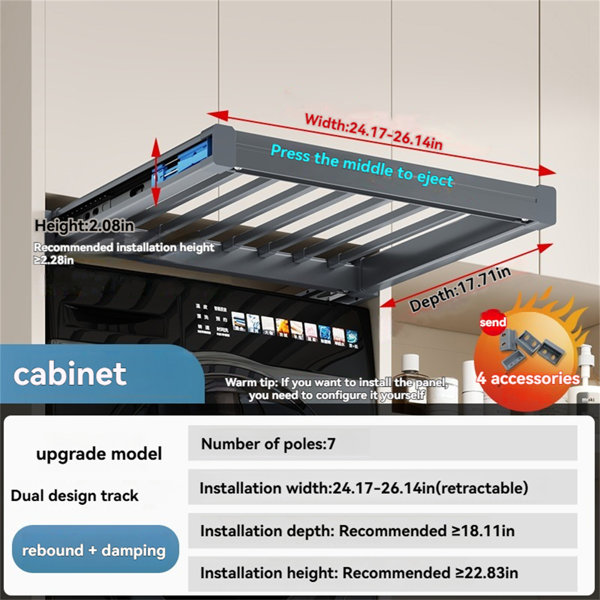 Meta Tarmor Hidden Retractable Clothes Drying Rack With Pull-Out Clothes Hanger Above The ...